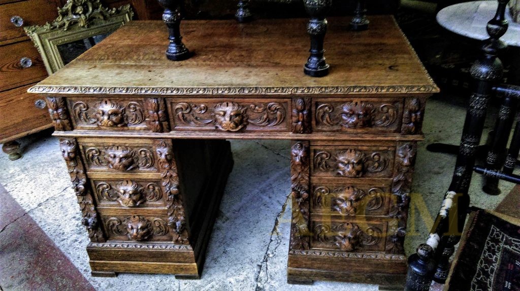 A FABULOUS HEAVILY CARVED OAK 19TH CENTURY GOTHIC DESK OF SMALL ...